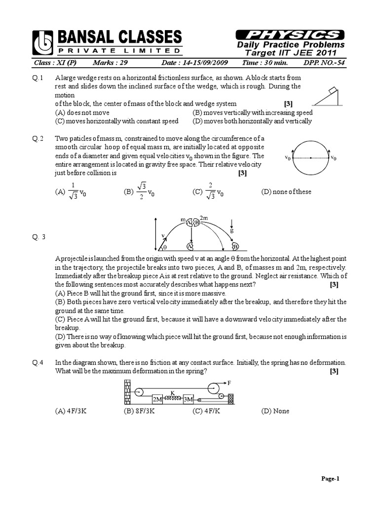 DPP (54-57) 11th PQRS Physics WA | PDF | Collision | Momentum