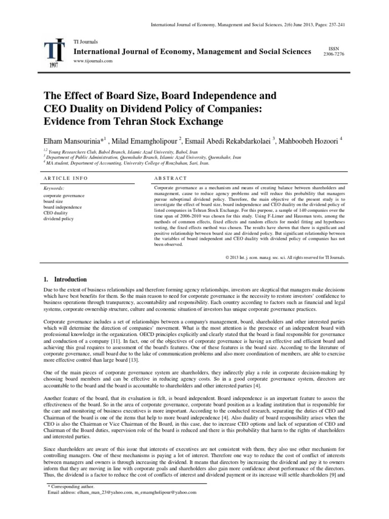 The Effect of Board Size, Board Independence and CEO Duality On ...