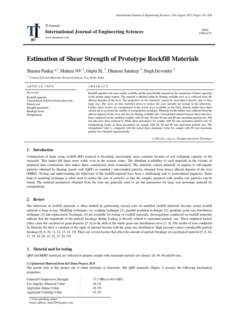 Estimation of Shear Strength of Prototype Rockfill Materials | PDF ...