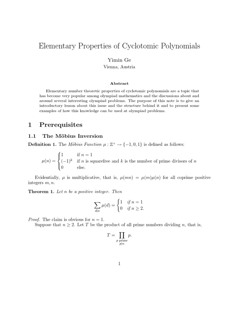 Cyclotomic Polynomials | PDF | Prime Number | Ring Theory