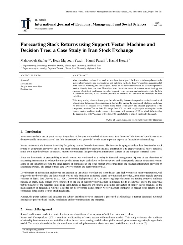 Forecasting Stock Returns Using Support Vector Machine And Decision