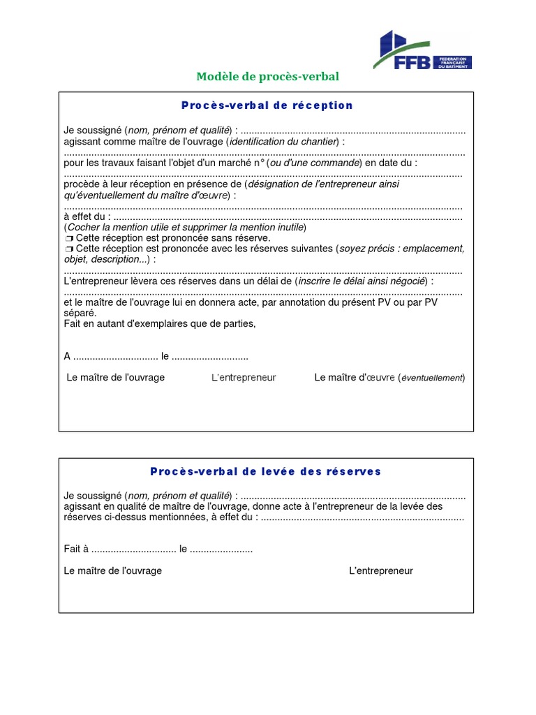 Modele Proces Verbal Reception Travaux