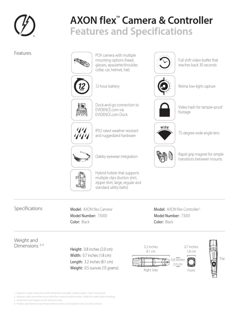 Axon Flex Features Spec Sheet-Rev052214 | Download Free PDF | Battery ...