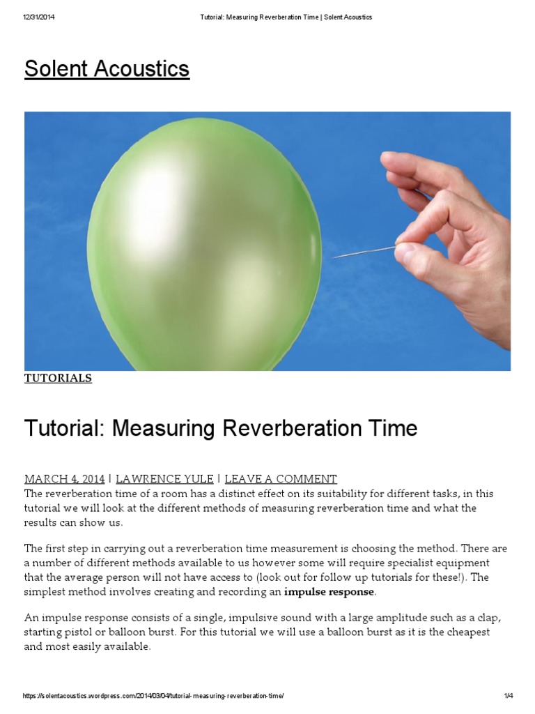 Tutorial - Measuring Reverberation Time - Solent Acoustics | PDF ...