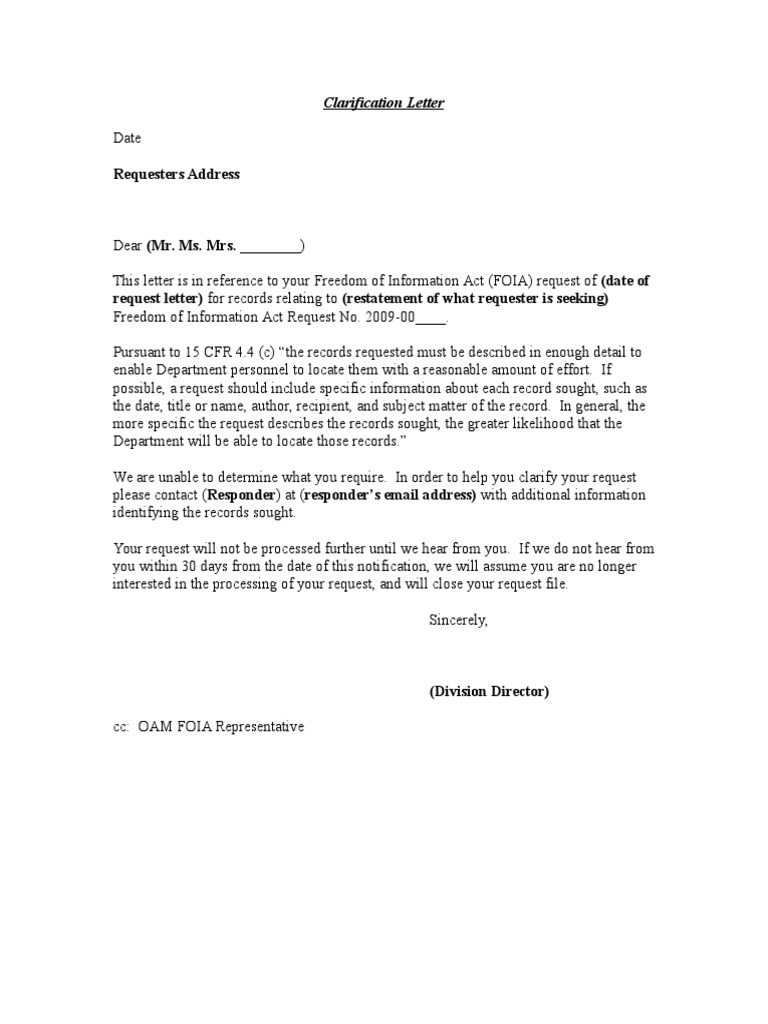 Clarification Letter Template | PDF