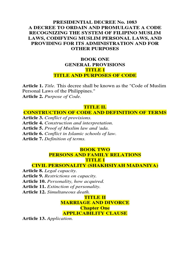 Code of Muslim Personal Laws of The Philippines | PDF | Marriage ...