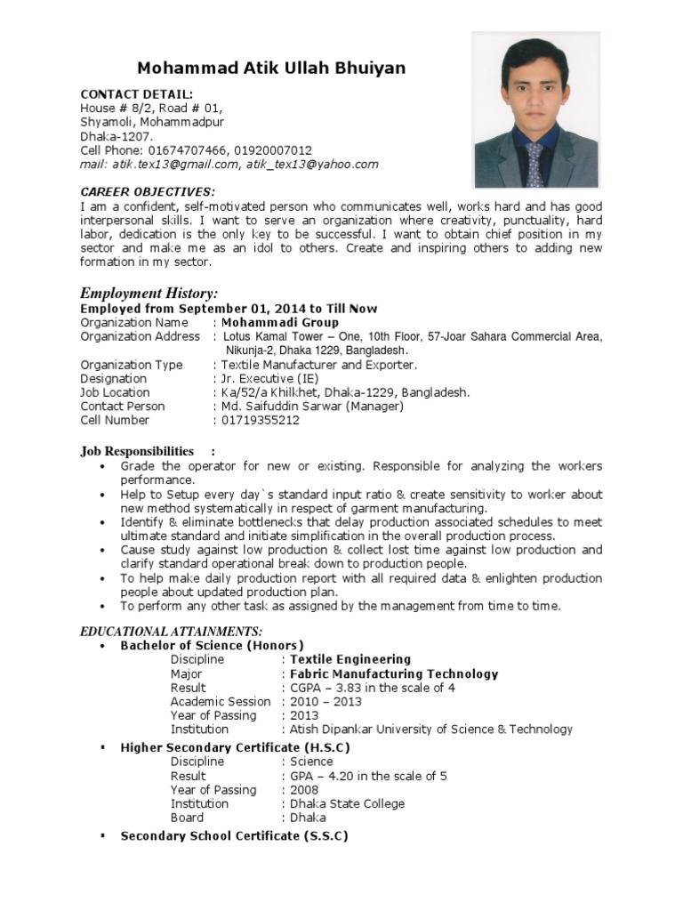 A Resume for a Textile Engineer Seeking a New Opportunity | PDF ...