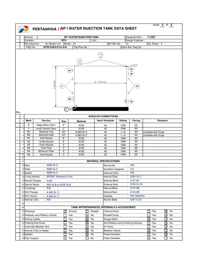 SP I Water Injection Tank Specifications | PDF