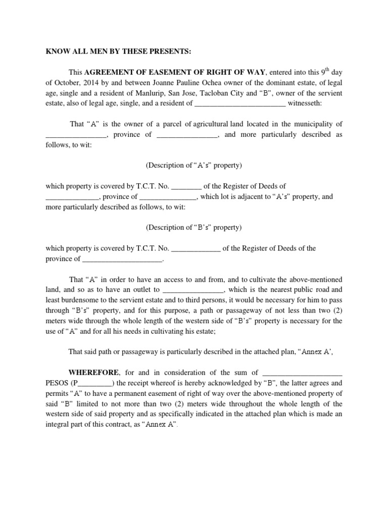 Easement of Right of Way Agreement | PDF | Easement | Land Lot