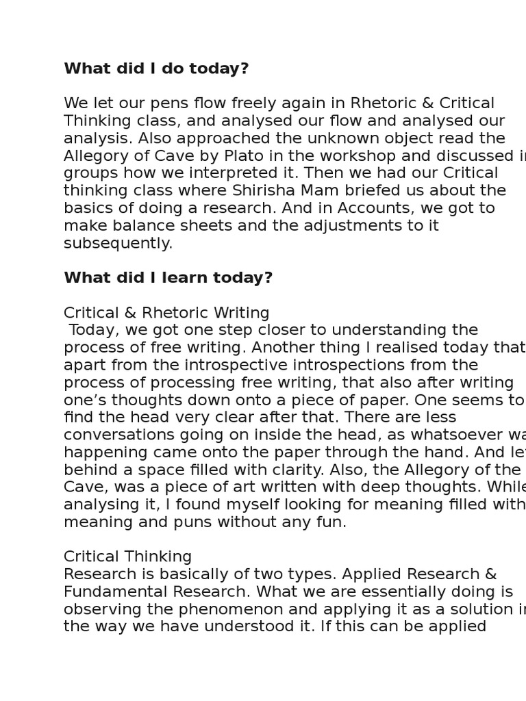 What Did I Do Today? | PDF | Thought | Profit (Accounting)