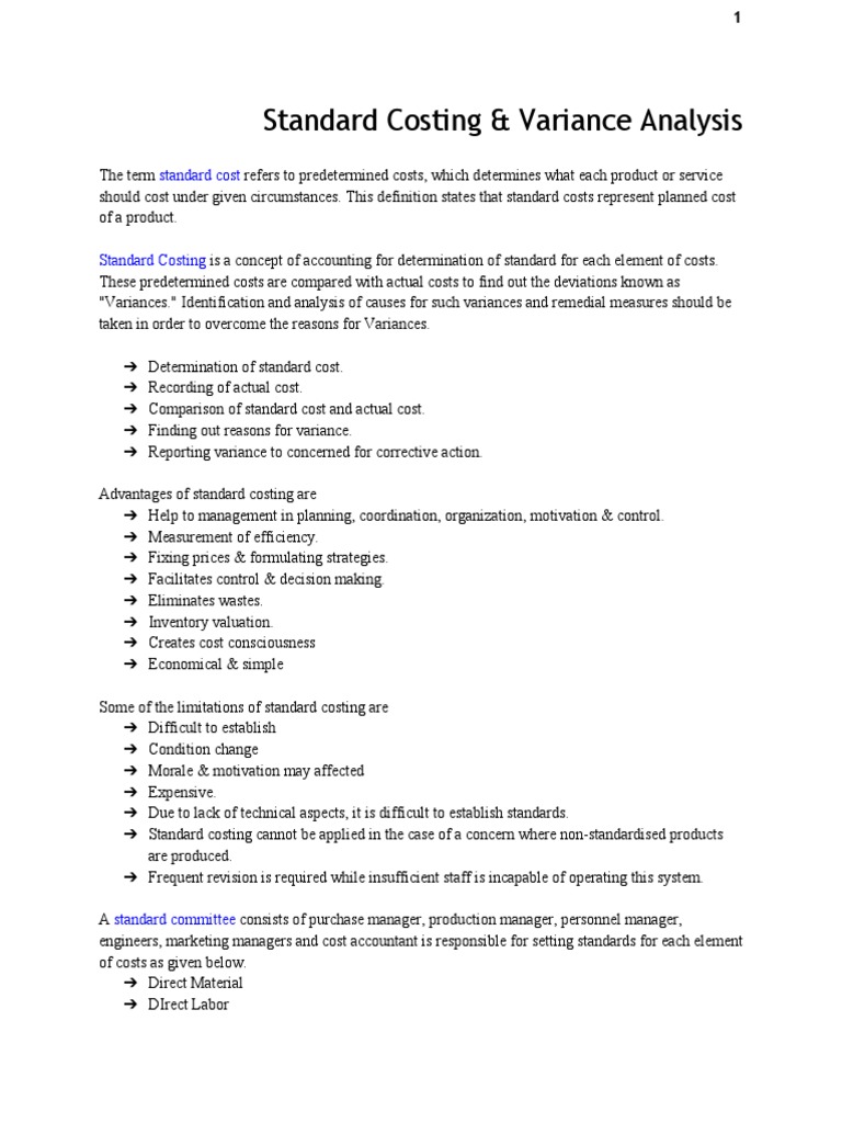 Standard Costing & Variance Analysis | PDF | Cost | Labour Economics