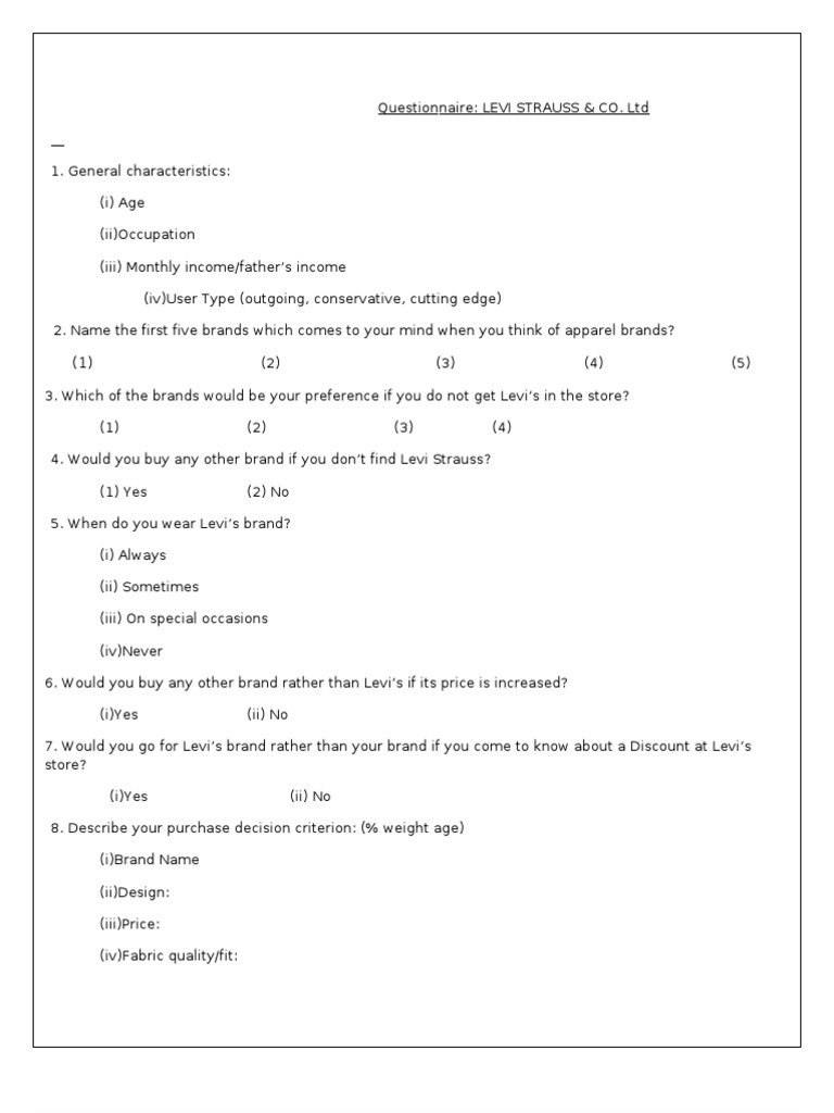 Levi's Brand Preference Survey | PDF | Brand | Microeconomics
