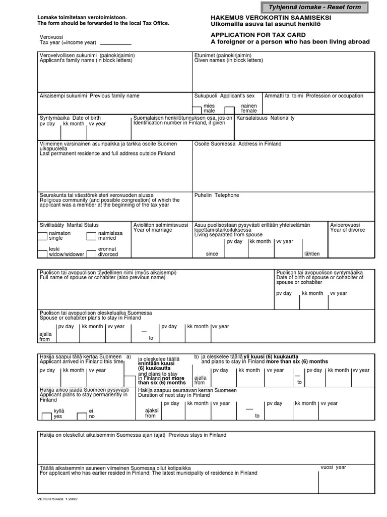 Finland Tax Card Application | PDF