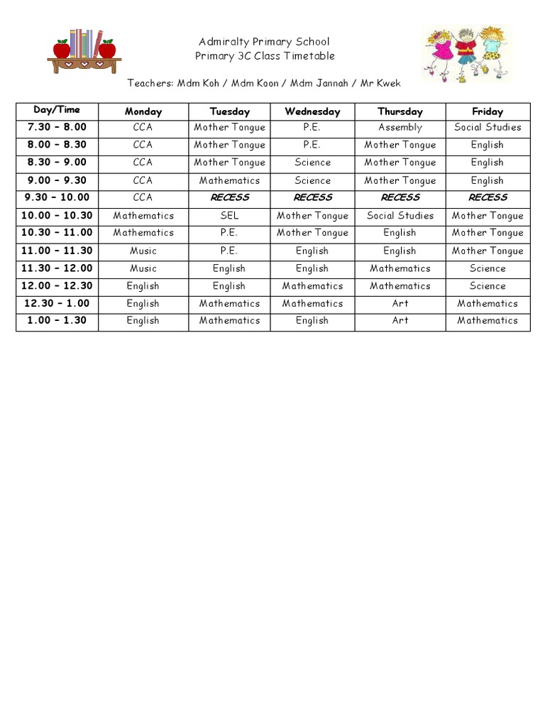 Class Timetable 3c Image | PDF | Language Arts & Discipline | Foreign ...