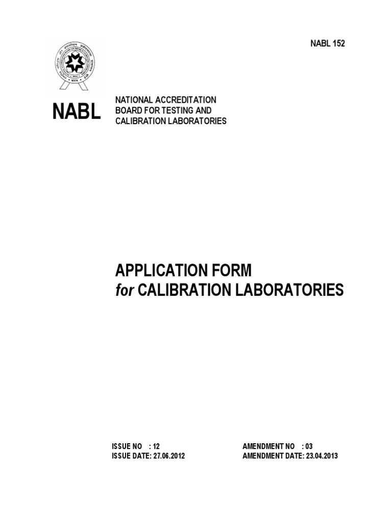 NABL 152 Application Form for Labs | PDF | Calibration | Business