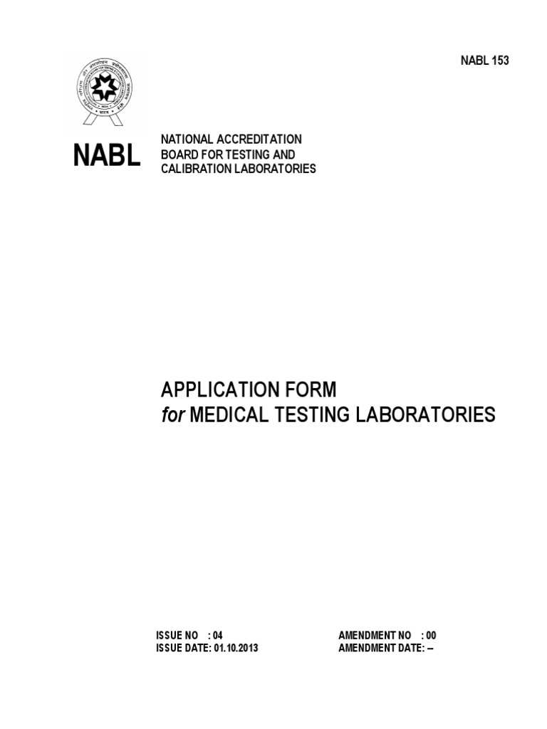 NABL 153: Medical Lab Application Form | PDF | Calibration ...