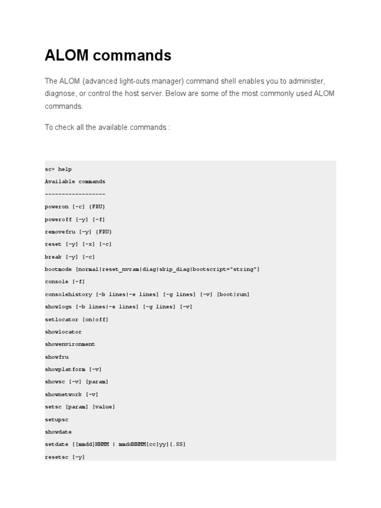 ALOM Commands | PDF | Domain Name System | Command Line Interface