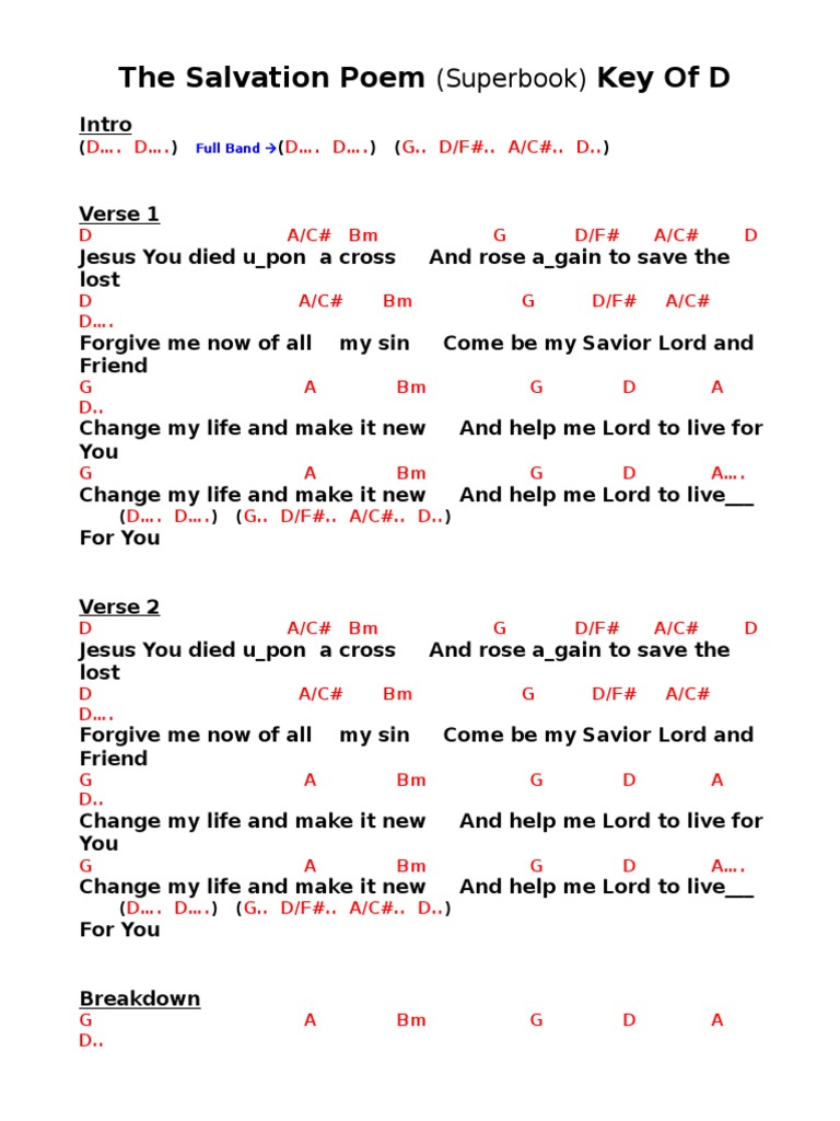 The Salvation Poem Superbook Chords | PDF | Theology | Religious Belief ...