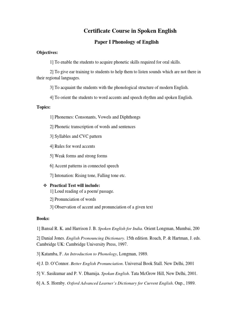 Spoken English Certificate Course Papers | PDF | Stress (Linguistics ...