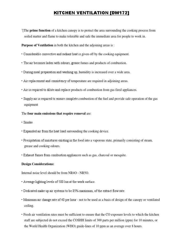 Kitchen Ventilation Design Guidelines DW172 | PDF | Ventilation ...