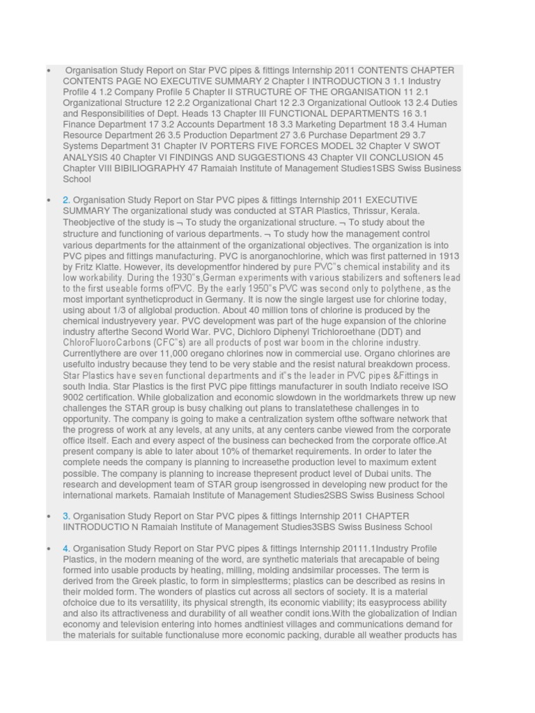 Organisation Study Report On Star PVC Pipes | PDF | Human Resource ...