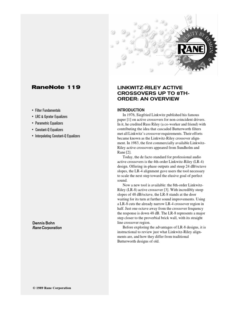 Note 119 Linkwitz-Riley Crossovers | PDF | Low Pass Filter | Capacitor