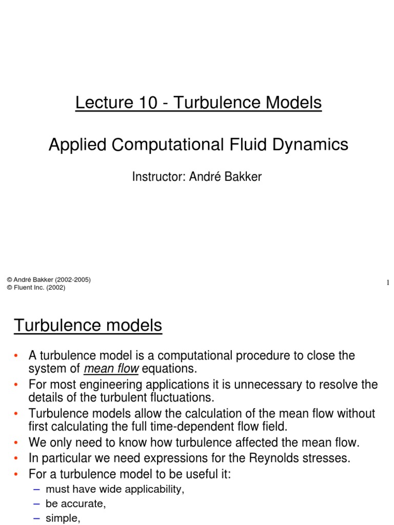 Lecture 10 - Turbulence Models Applied Computational Fluid Dynamics | PDF | Turbulence | Fluid ...