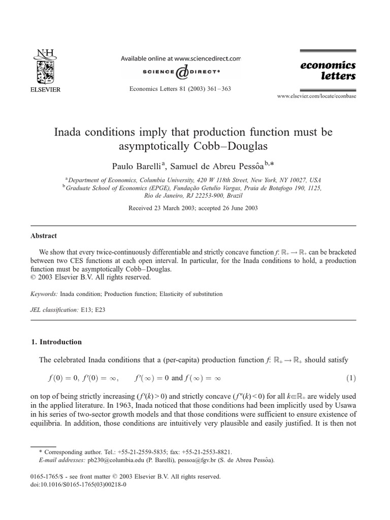 Inada Conditions and Cobb-Douglas | PDF | Analysis | Mathematical Analysis