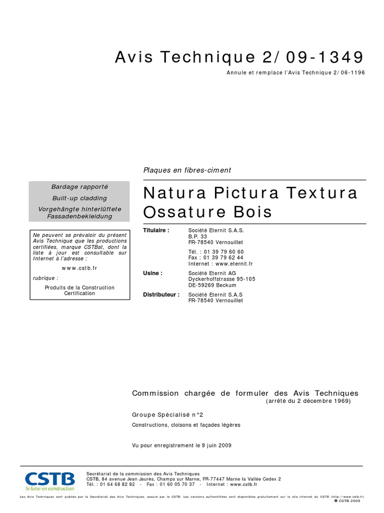 Avis Technique Ossature Bois CSTB | PDF | Vis de fixation | Bois