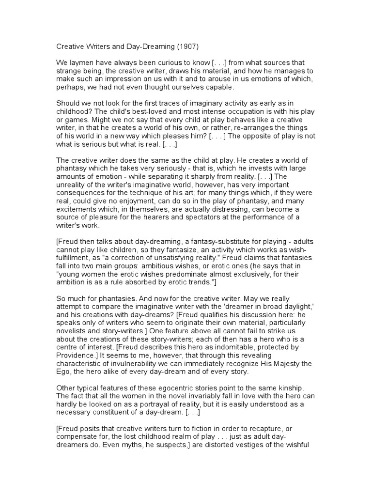 Freud on Creative Writing and Daydreams | PDF | Behavioural Sciences ...