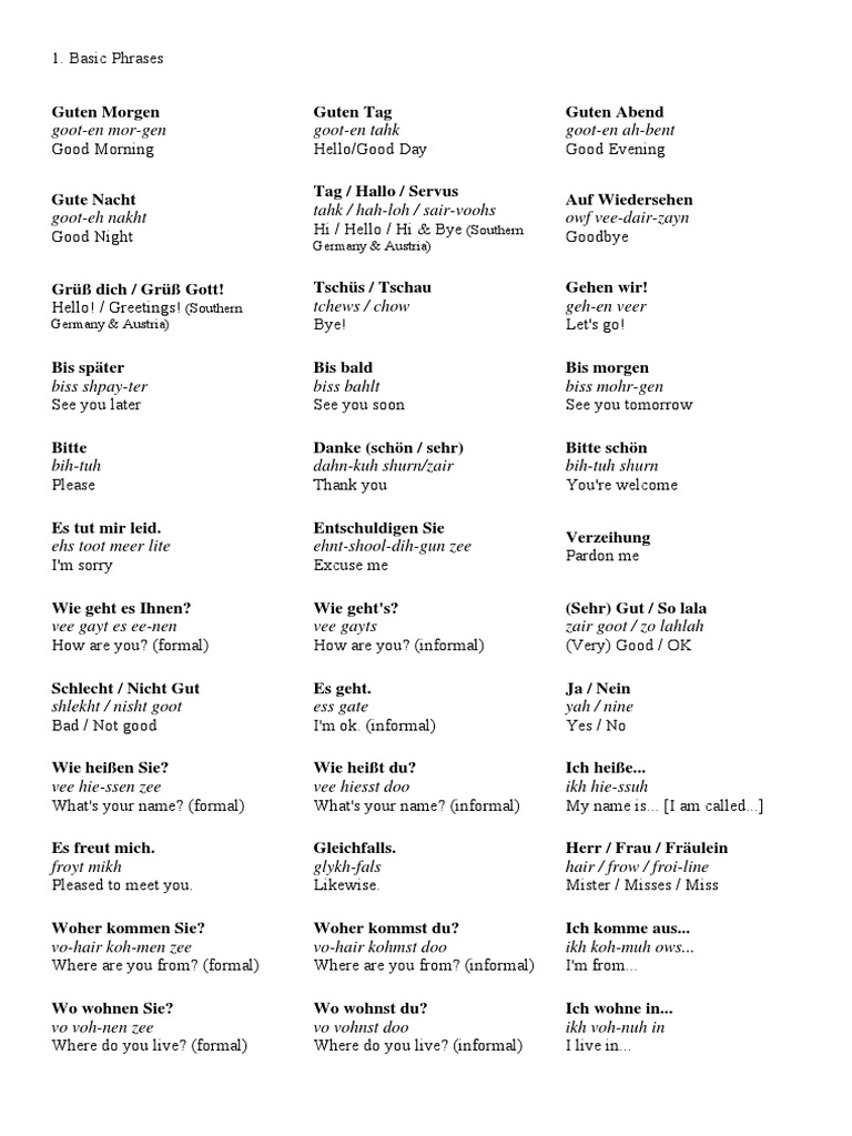 German Basic Phrases | PDF