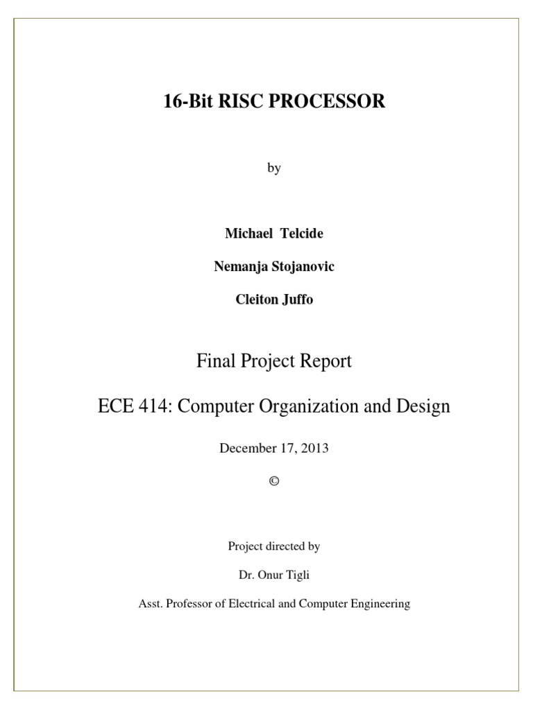 16-Bit RISC PROCESSOR | Instruction Set | Central Processing Unit 16-Bit RISC PROCESSOR | Instruction Set | Central Processing Unit