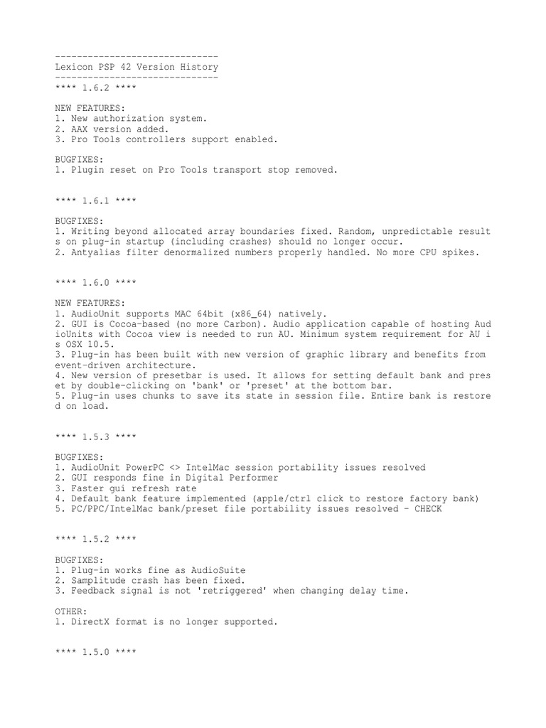 Lexicon PSP42 Version History | PDF | Feedback | Computer Engineering