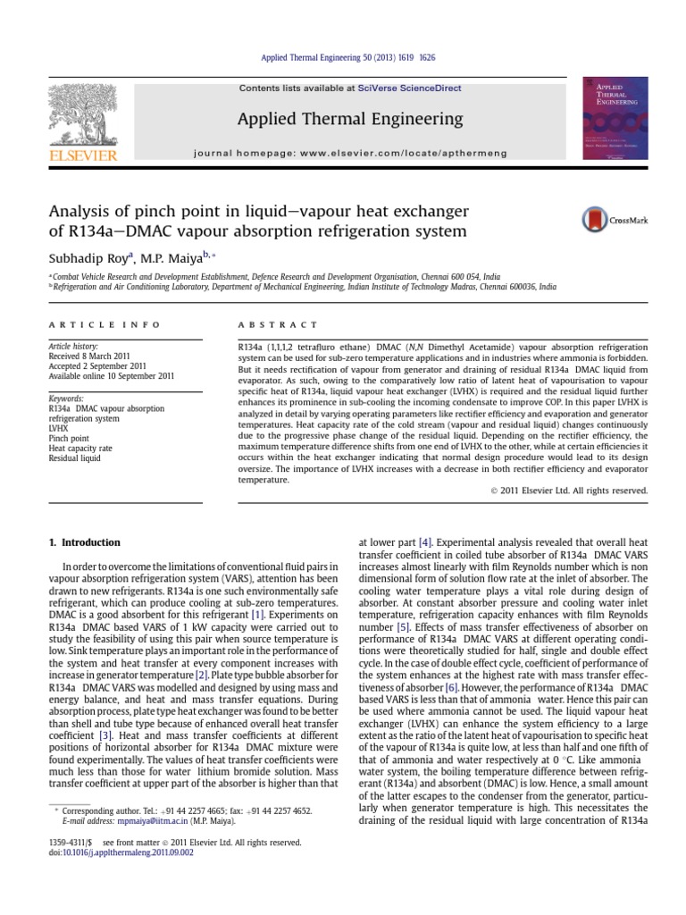 Analysis of Pinch Point in Liquid Vapour Heat Exchanger of R134a DMAC ...
