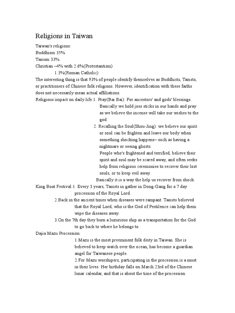 Major Religions in Taiwan Explained | PDF
