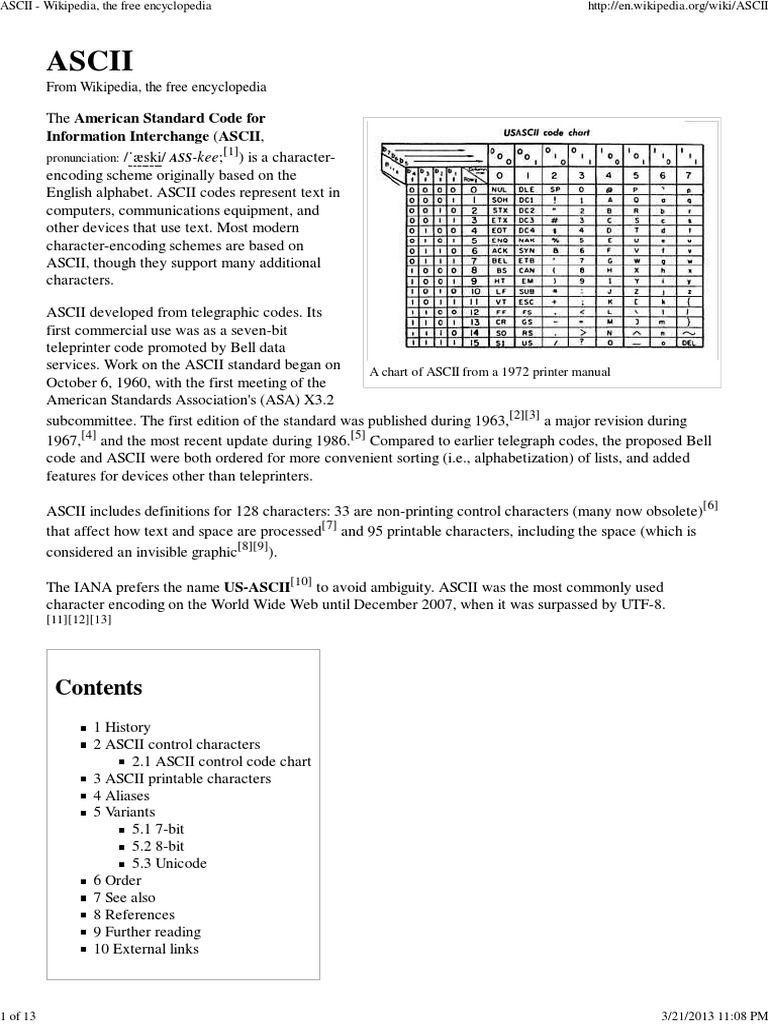 ASCII - Wikipedia, The Free Encyclopedia | PDF | Ascii | Character Encoding