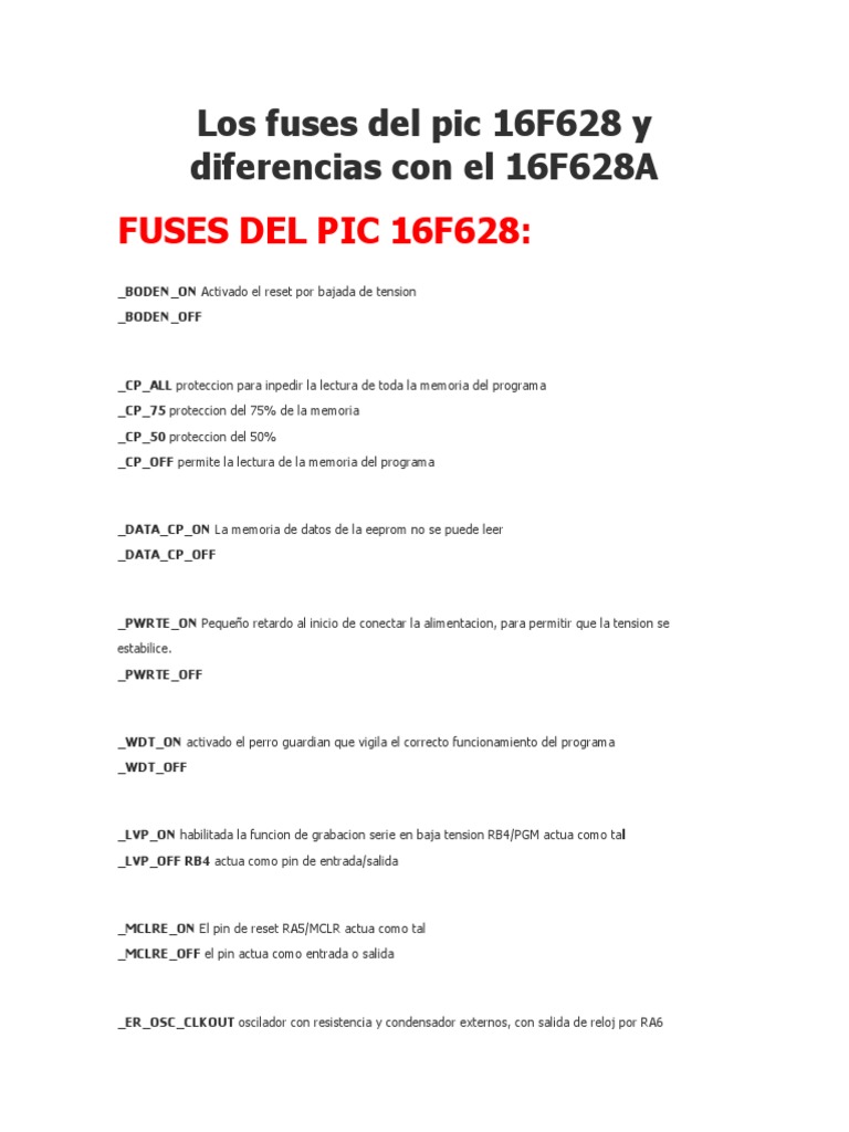 Los Fuses Del Pic 16F628 y Diferencias Con El 16F628A | PDF | Negocios | Informática