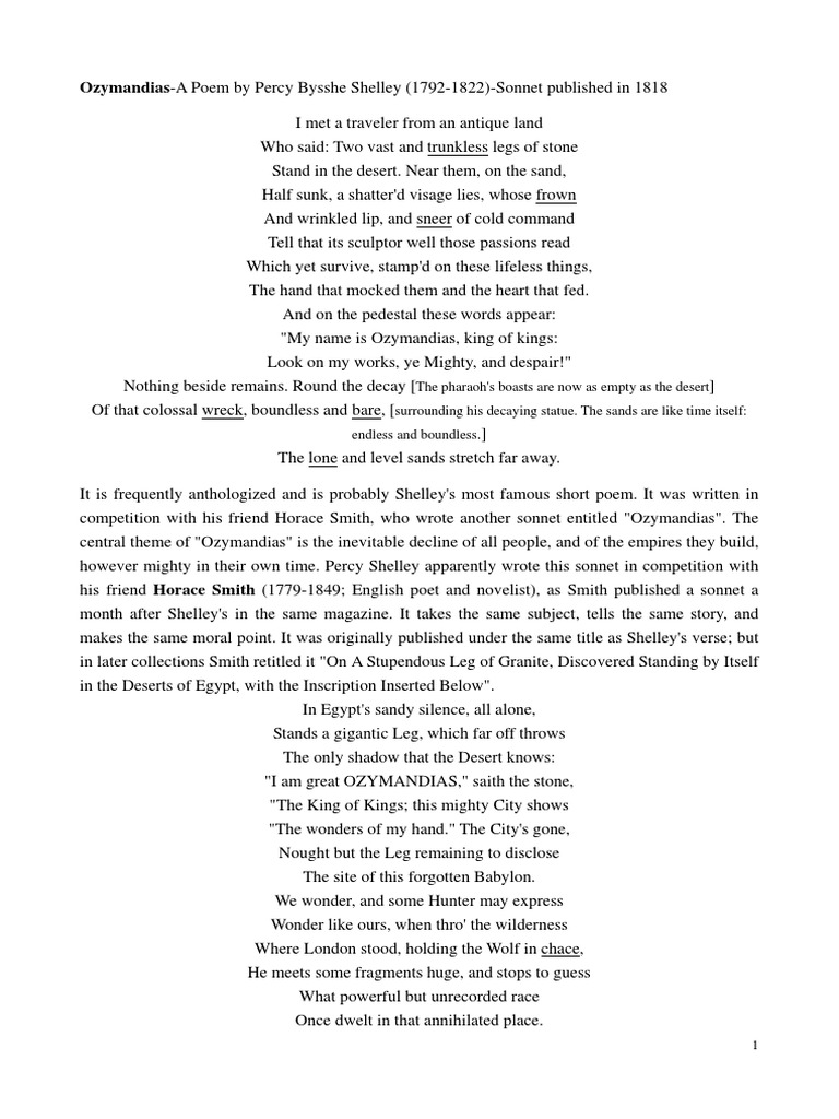 Ozymandias | Percy Bysshe Shelley | Sonnets
