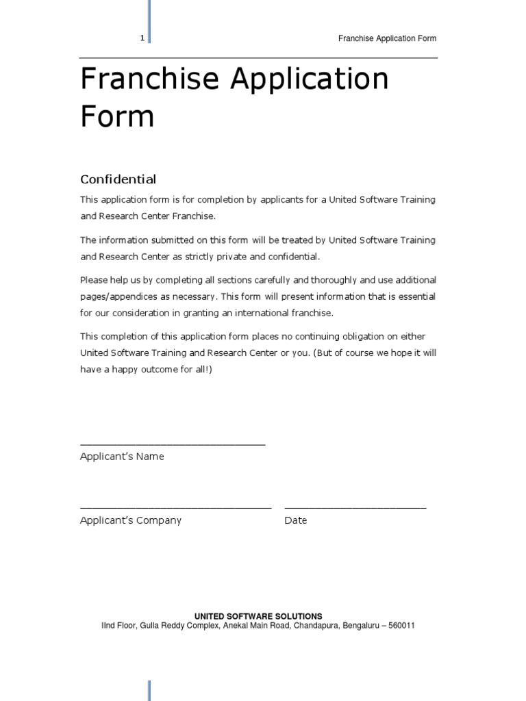 Franchise Application Form | PDF | Franchising | Business
