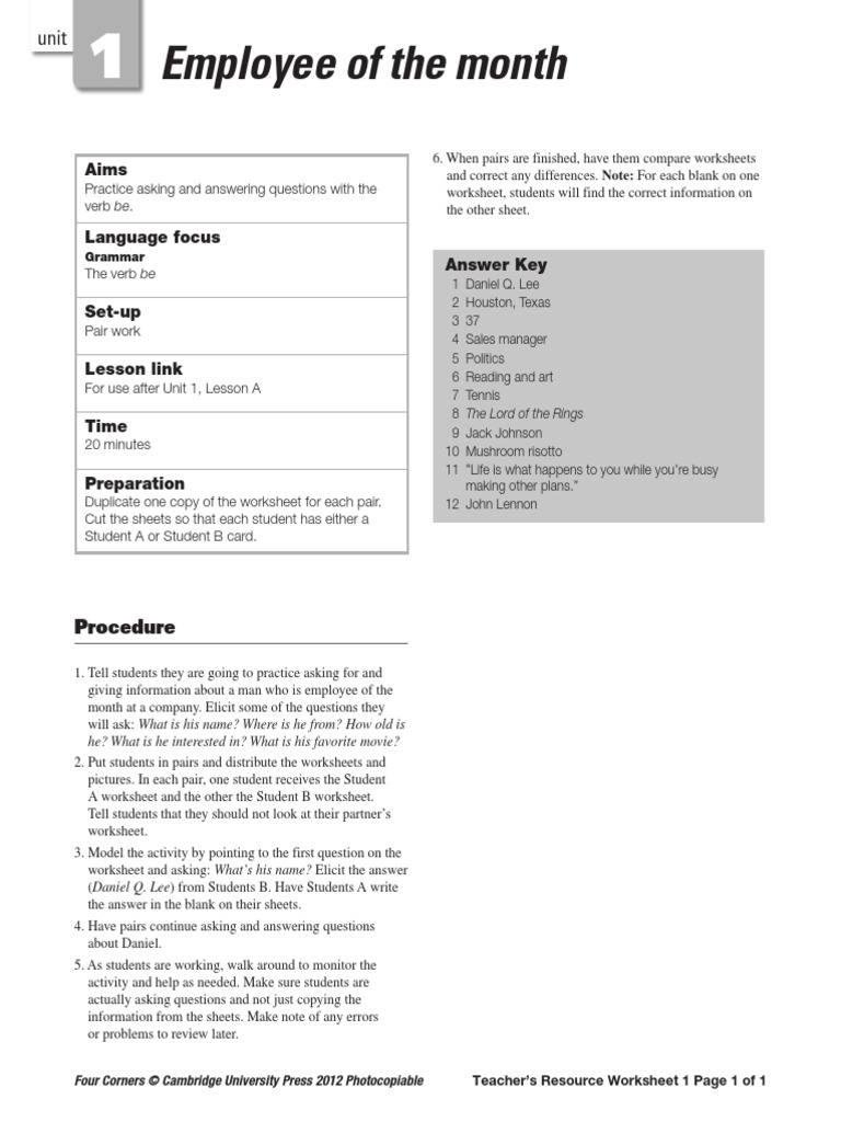 Four Corners 2 Worksheet Simple Present Review | PDF