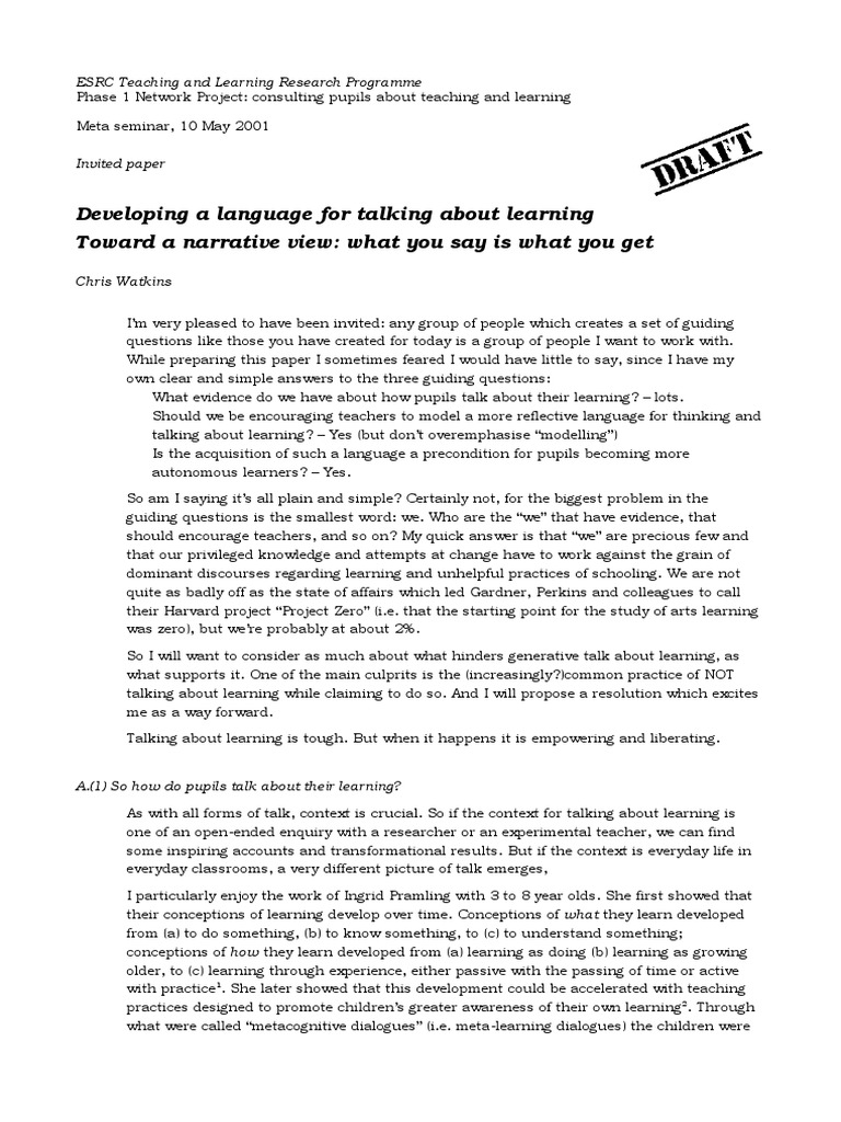 Pupils' Perspectives on Learning Dialogues | PDF | Narrative ...