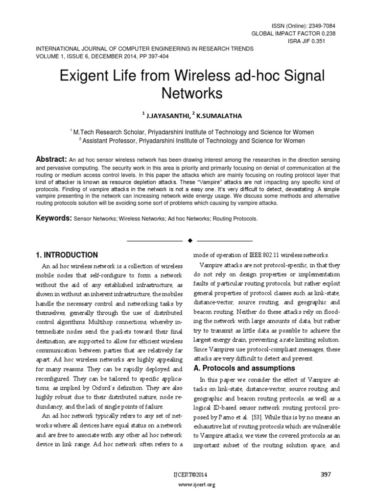 Exigent Life From Wireless Ad-Hoc Signal Networks | PDF | Routing ...