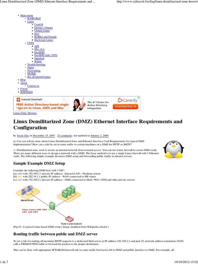 Linux Demilitarized Zone (DMZ) Ethernet Interface Requirements and ...