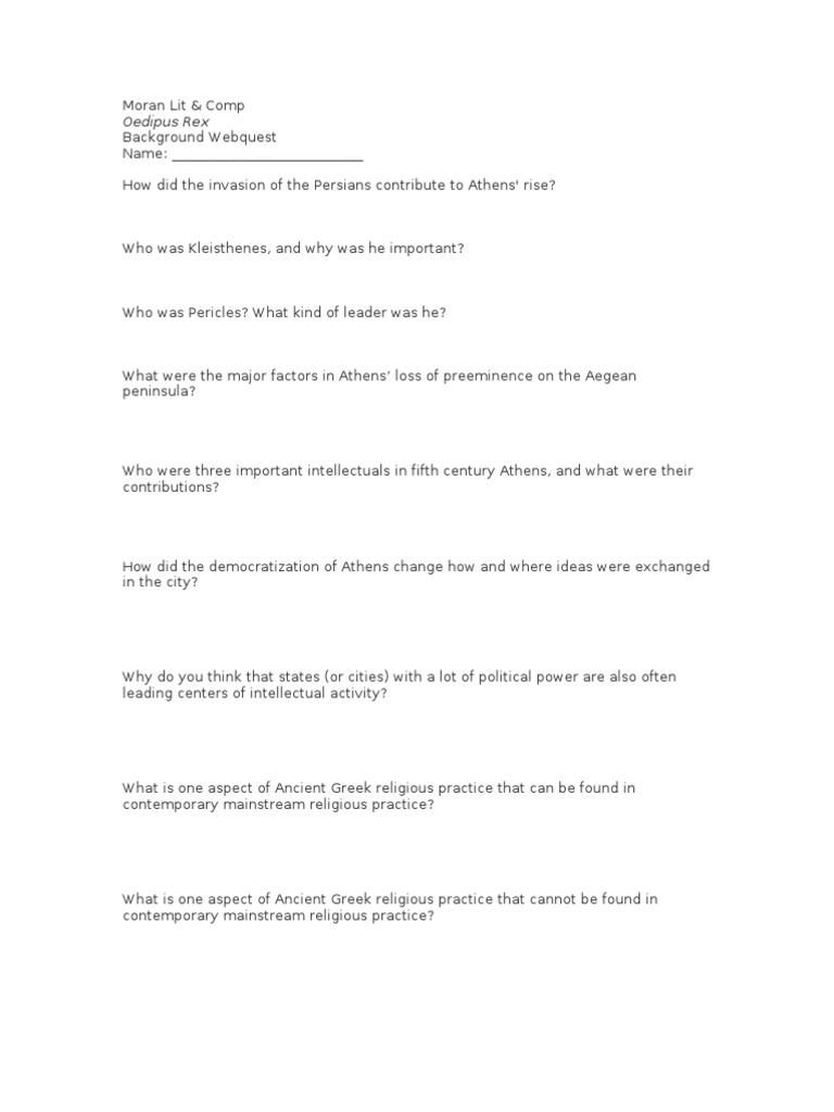 Oedipus Webquest Worksheet | PDF