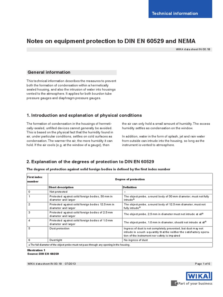 Technical Information in 00 18 DIN en 60529 NEMA | PDF | Pressure ...