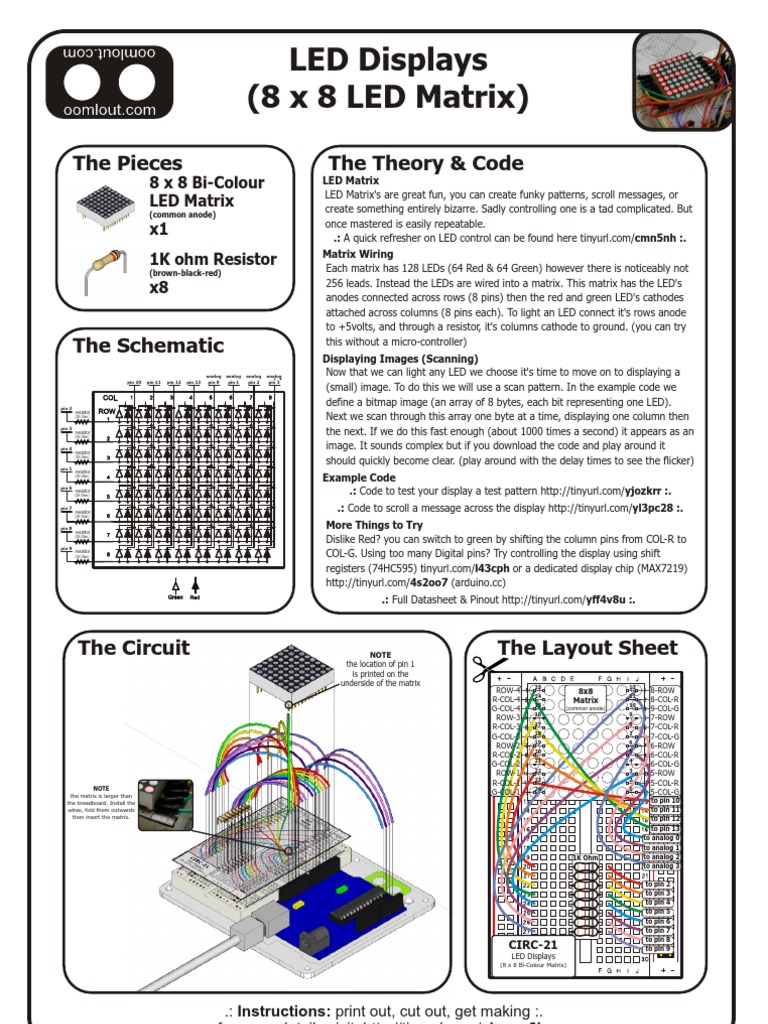 Arduino Led Display (8 X 8 Led Matrix) - Guide | Download Free PDF | Light Emitting Diode | Resistor