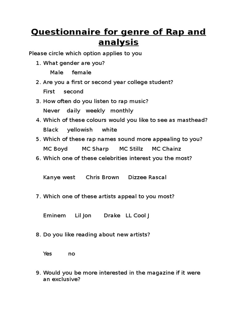Rap Genre Audience Questionnaire Analysis | PDF | Hip Hop Music | Rapping