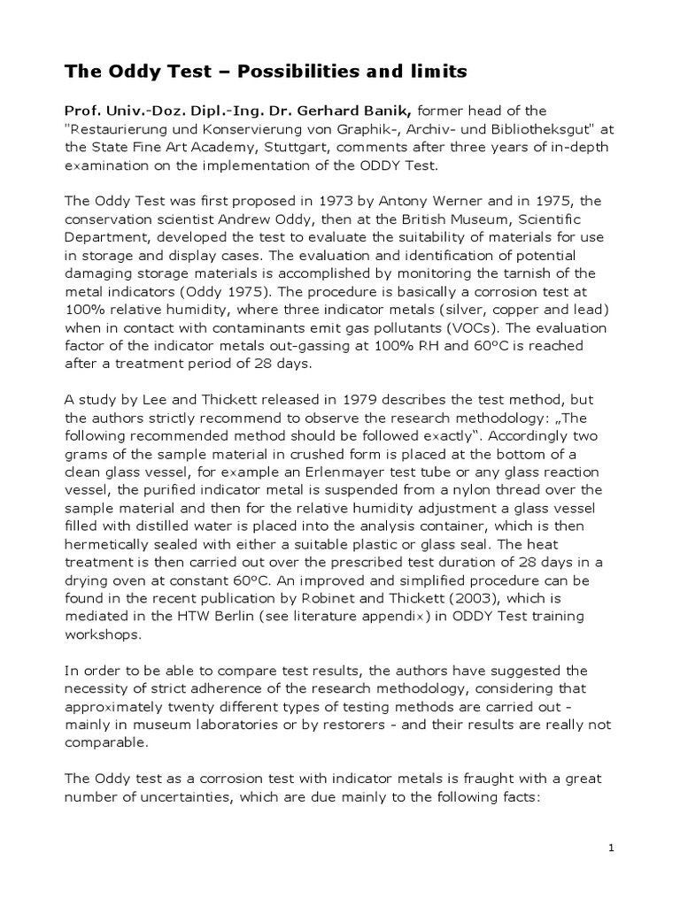 The Oddy Test | PDF | Paper | Lead