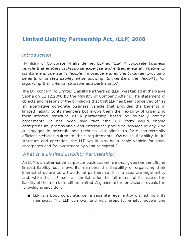 Limited Liability Partnership Act, (LLP) 2008 | Limited Liability ...