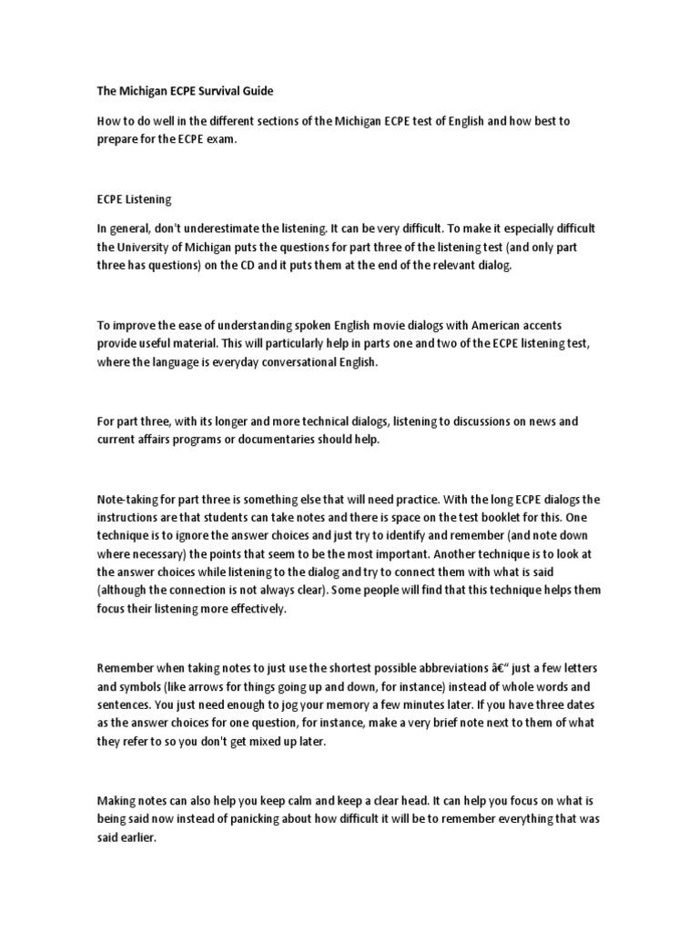 The Michigan ECPE Survival Guide | PDF | Test (Assessment) | Essays